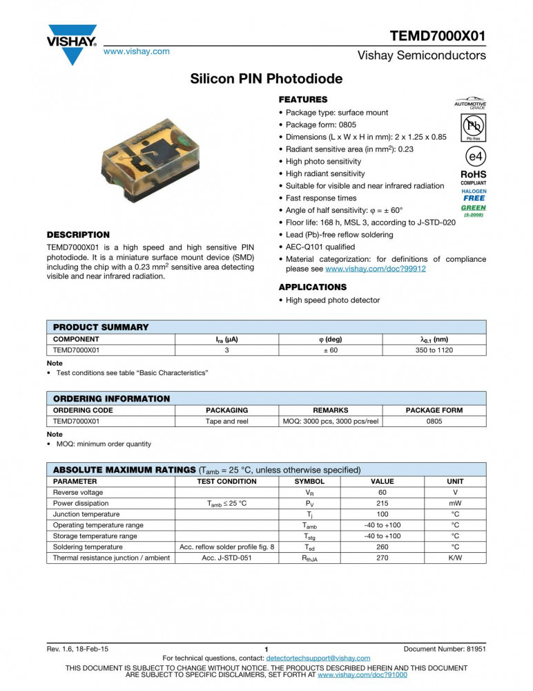 TEMD7000X01 datasheet page 1