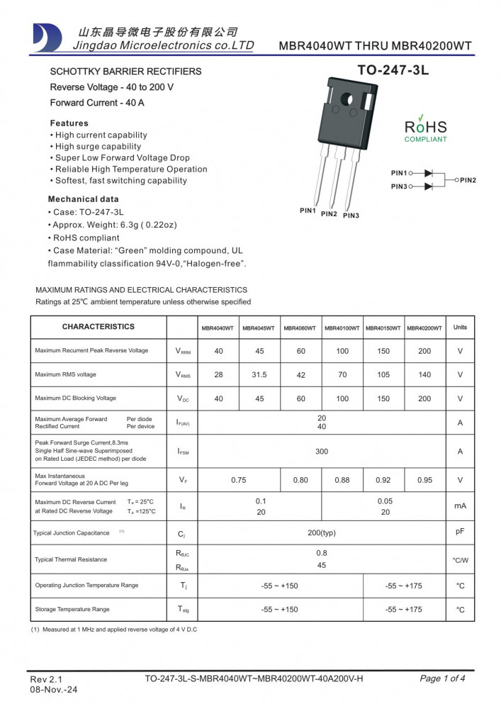 MBR4045WT datasheet page 1