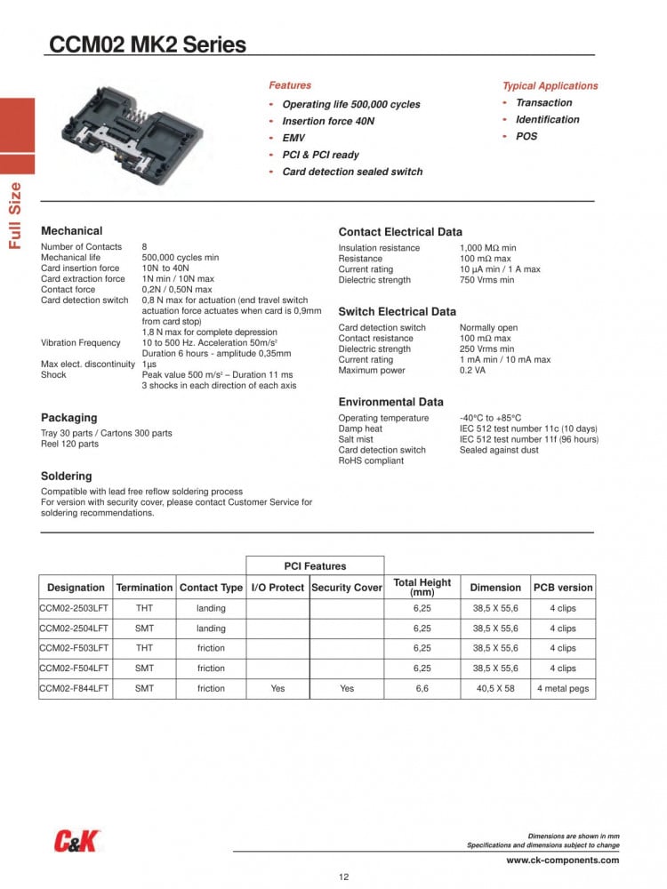C&K smart card connector document page 9