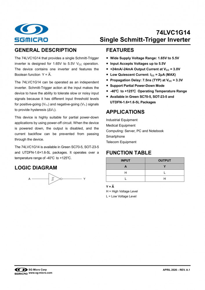 74LVC1G14 datasheet page 1