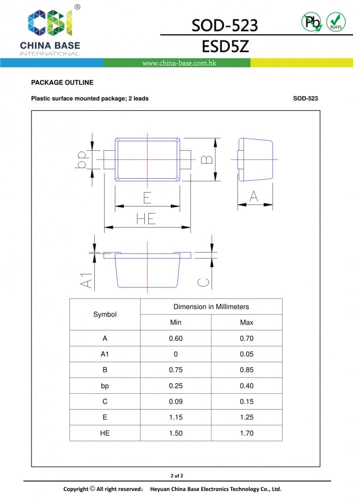 CBI ESD5Z5V0 datasheet page 2