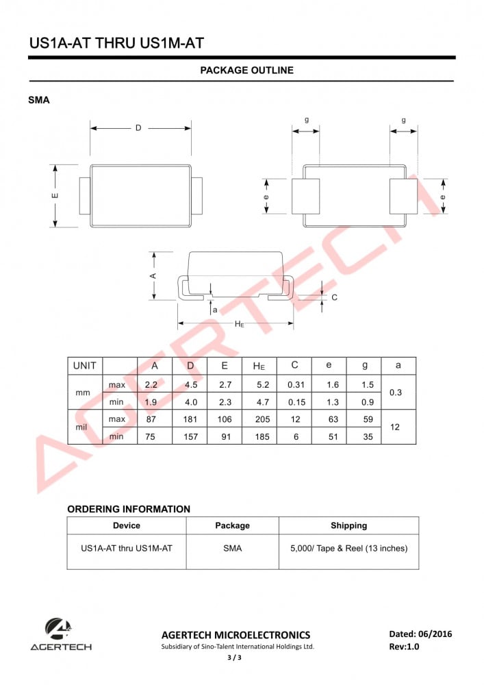Agertech US1M-AT datasheet page 3