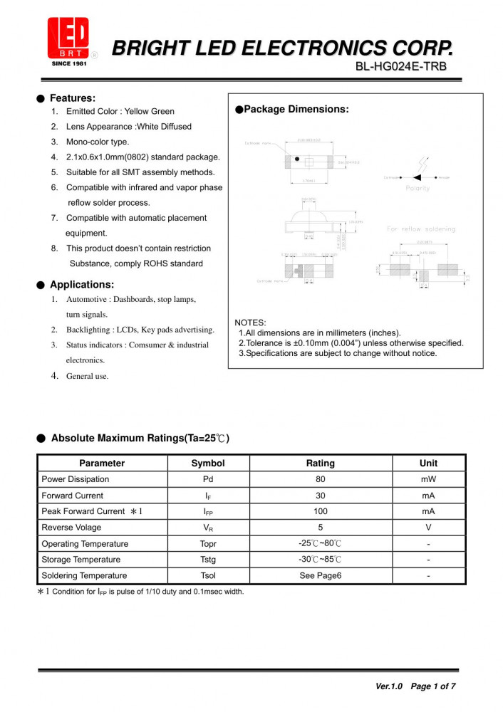 BL-HG024E-TRB datasheet page 1
