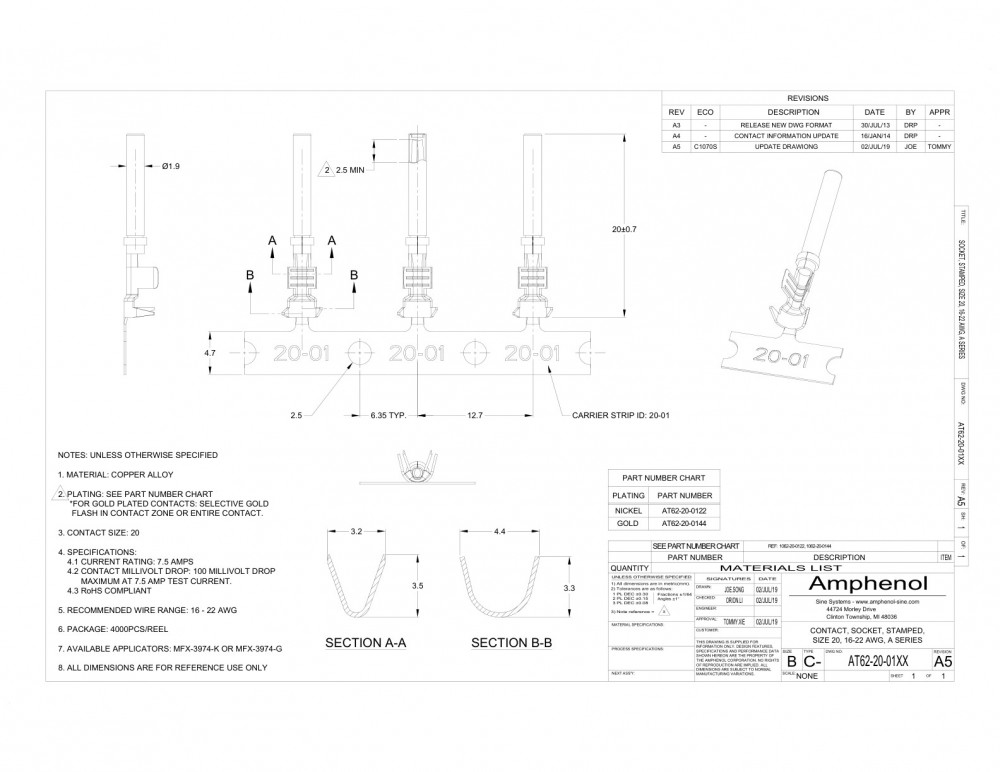Amphenol AT62-20-0122 technical drawing preview
