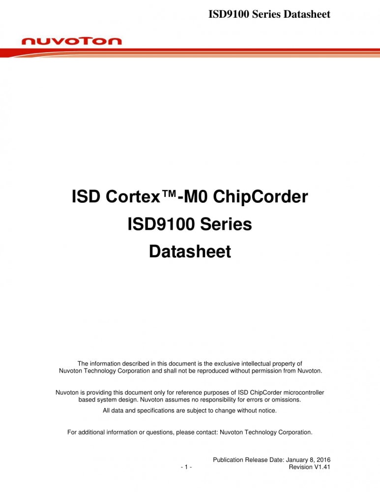 ISD9100 datasheet page 1
