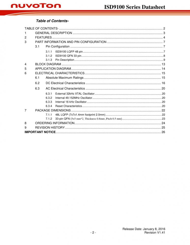 ISD9100 datasheet page 2