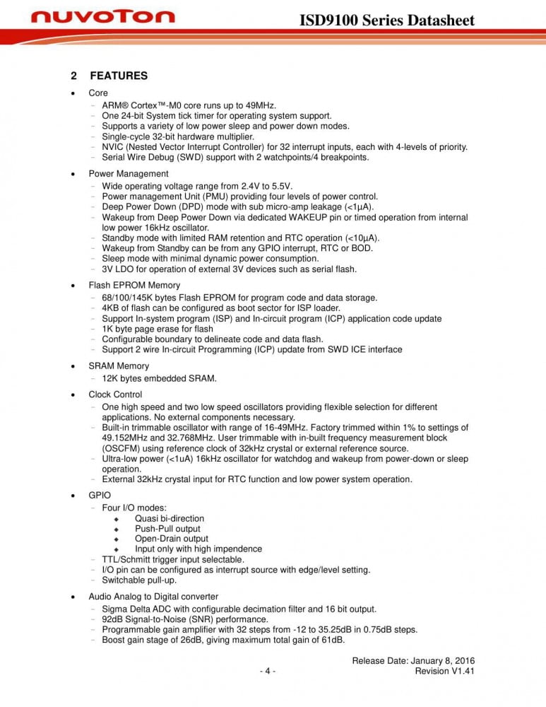 ISD9100 datasheet page 4