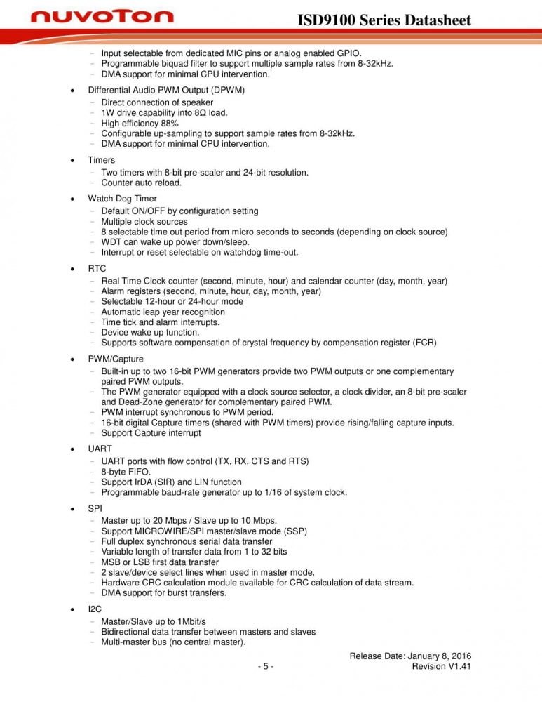 ISD9100 datasheet page 5