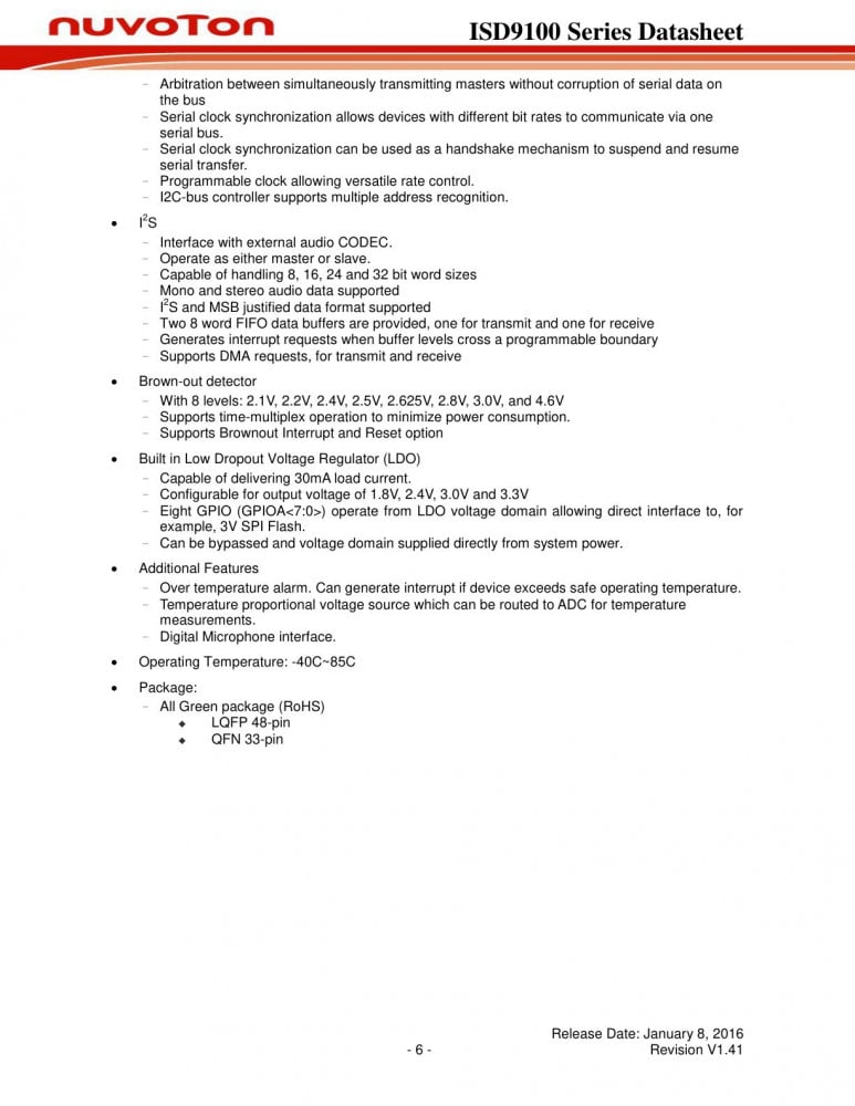 ISD9100 datasheet page 6