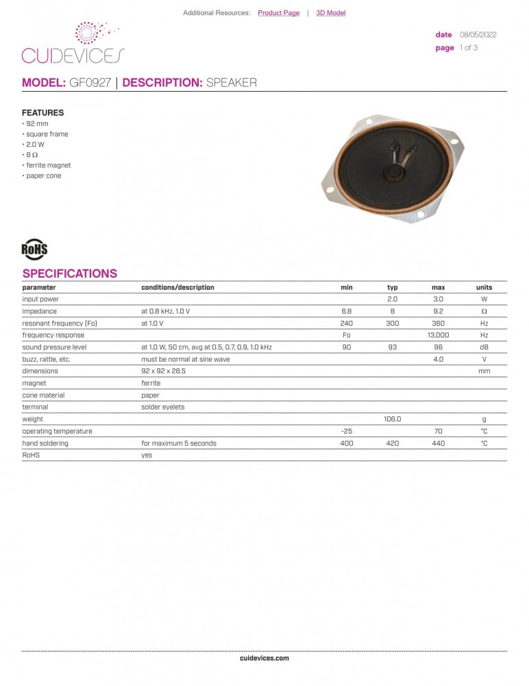 GF0927 datasheet page 1