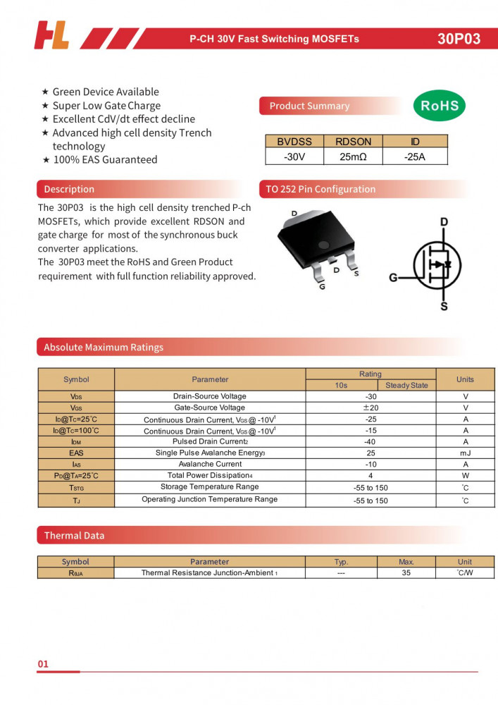 HL 30P03 datasheet page 1