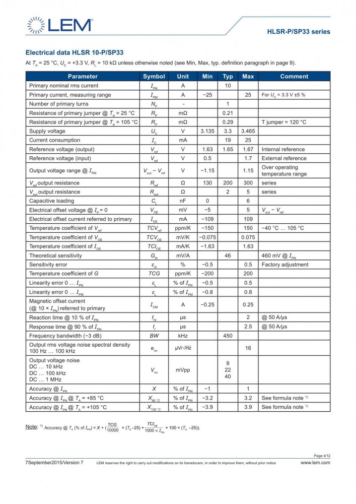 LEM HLSR 50-P/SP33 datasheet page 4