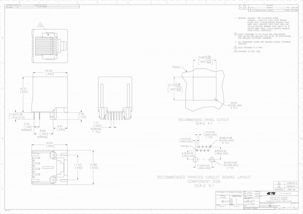 TE Connectivity 5556416-1 controlled drawing preview