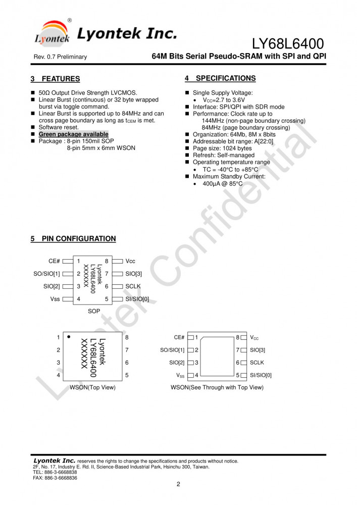 LY68L6400SLIT datasheet page 3
