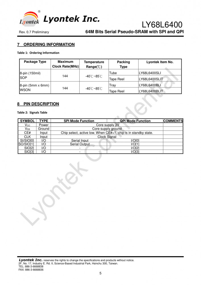 LY68L6400SLIT datasheet page 6