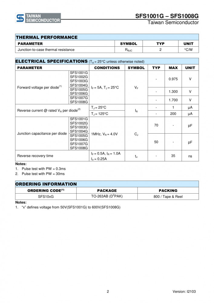 SFS1001G datasheet page 2