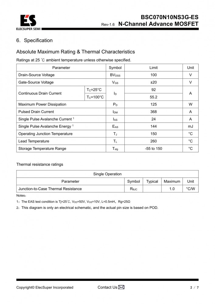 BSC070N10NS3G-ES datasheet page 2