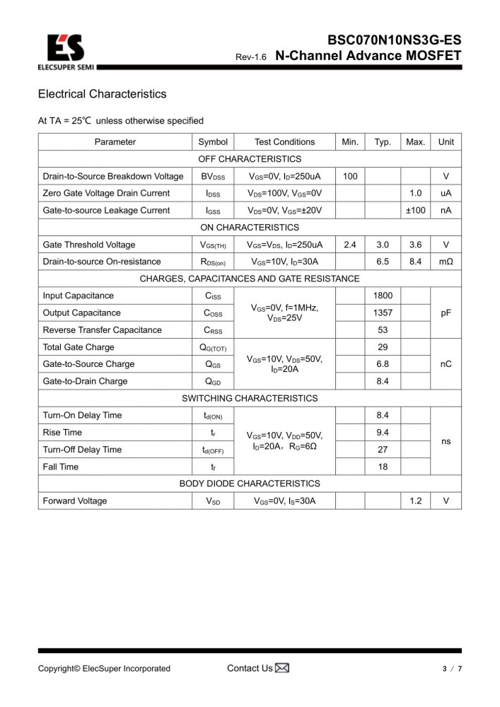 BSC070N10NS3G-ES datasheet page 3