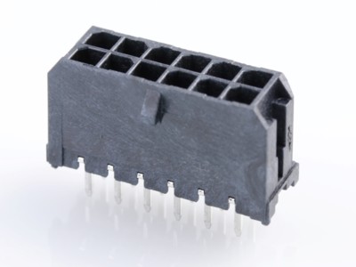 Micro-Fit 3.0 Vertical Header, 3.00mm Pitch, Dual Row, 12 Circuits, with  PCB Polarizing Peg, 0.76µm Gold Plating, Glow-Wire Capable, Black for sale