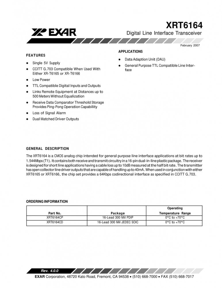 XRT6164CD-F datasheet page 1