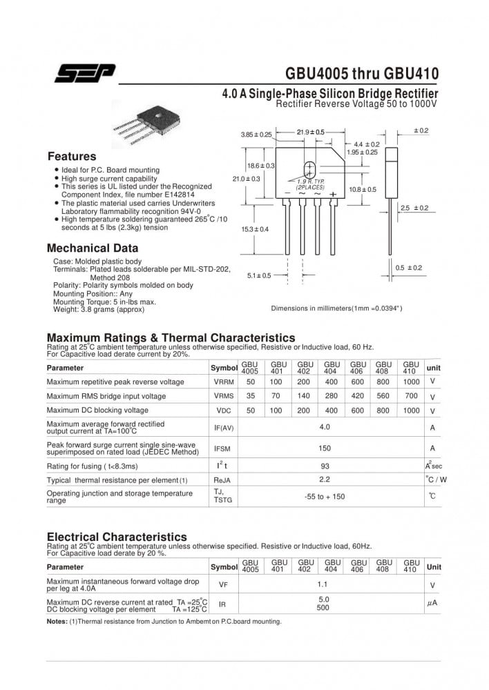 SEP GBU410 datasheet page 1