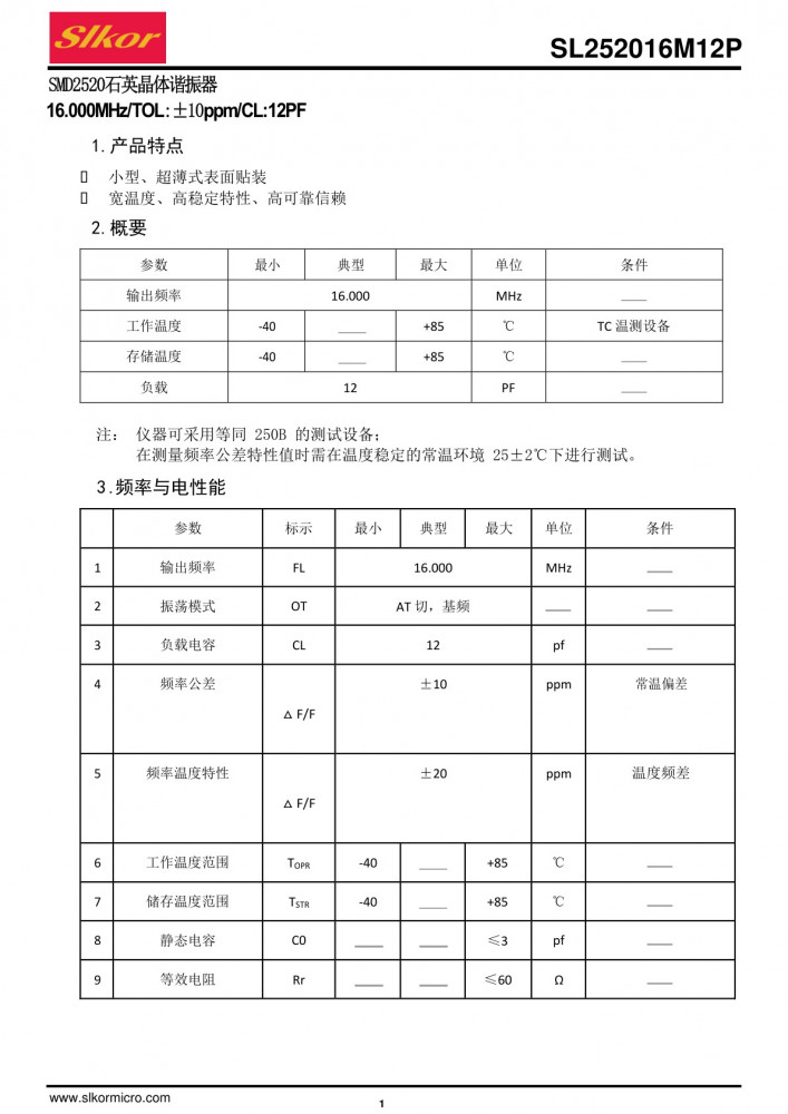 SL252016M12P datasheet page 1
