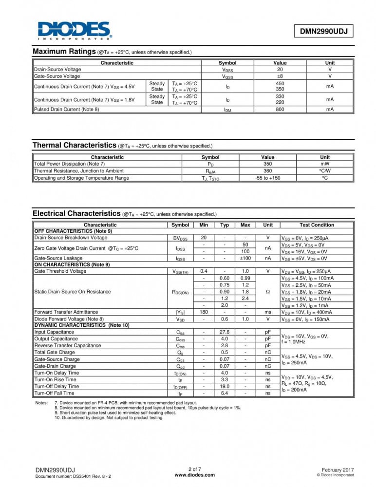 DMN2990UDJ-7 datasheet page 2