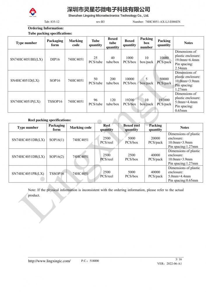 SN74HC4051DR(LX) datasheet page 3