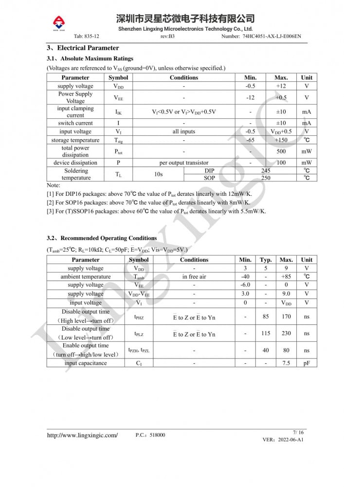 SN74HC4051DR(LX) datasheet page 7