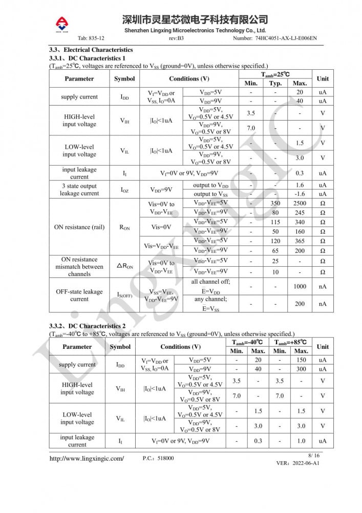 SN74HC4051DR(LX) datasheet page 8