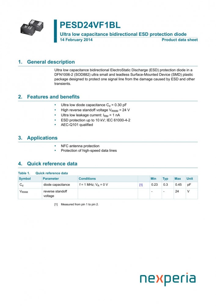 PESD24VF1BLYL datasheet page 1