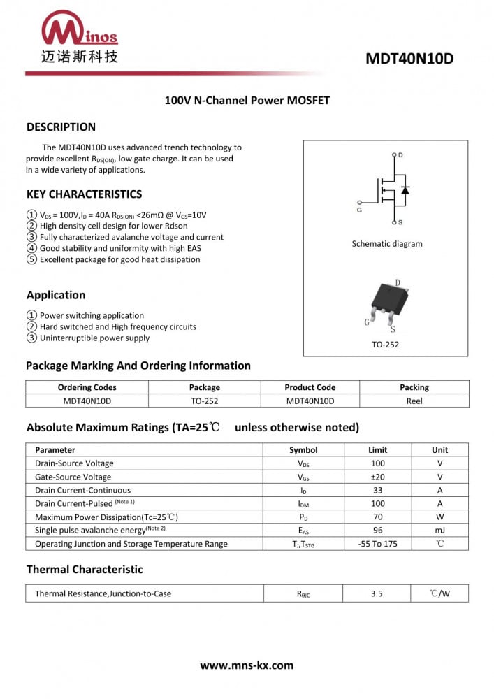 MDT40N10D datasheet page 1