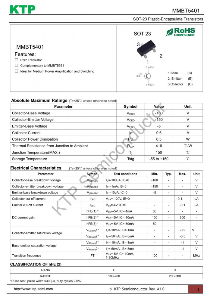MMBT5401 datasheet page 1