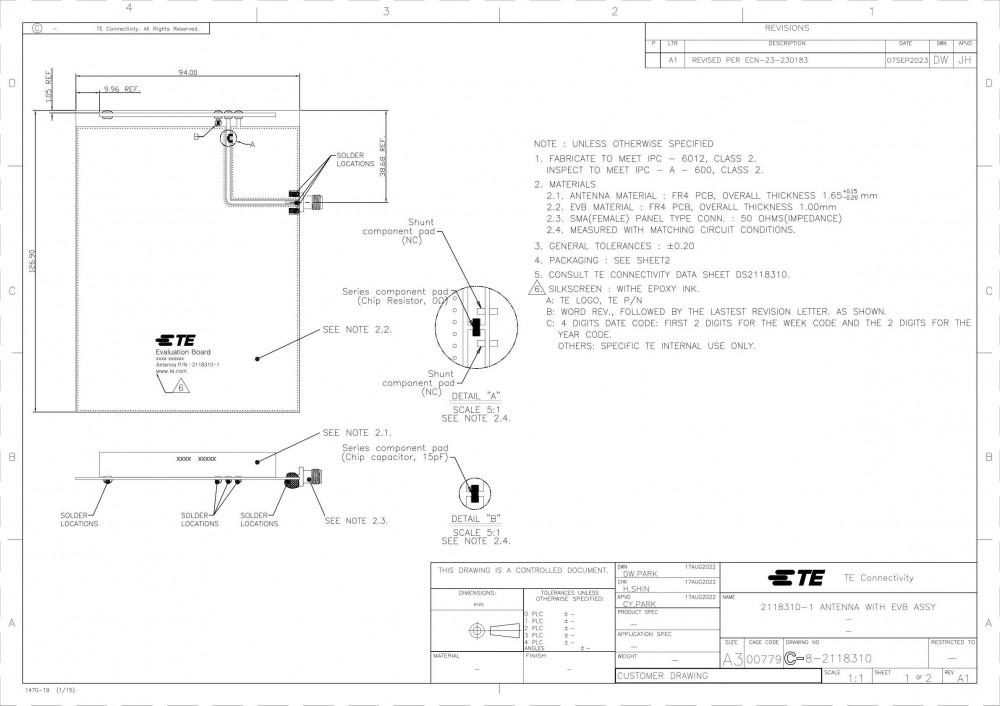TE Connectivity 8-2118310-1 controlled drawing page 1