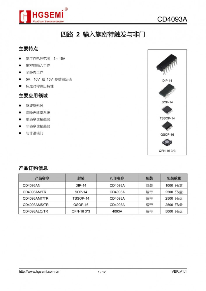 CD4093AMS/TR datasheet page 1