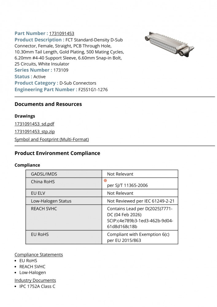 MOLEX 1731091453 technical drawing page 1