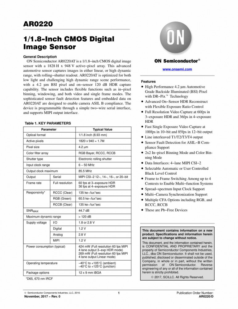 AR0220AT technical document page 1