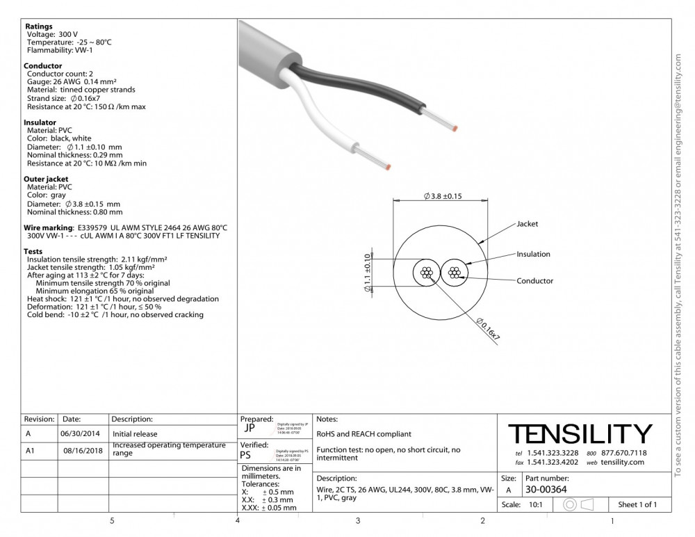 Tensility International 30-00364 cable product drawing