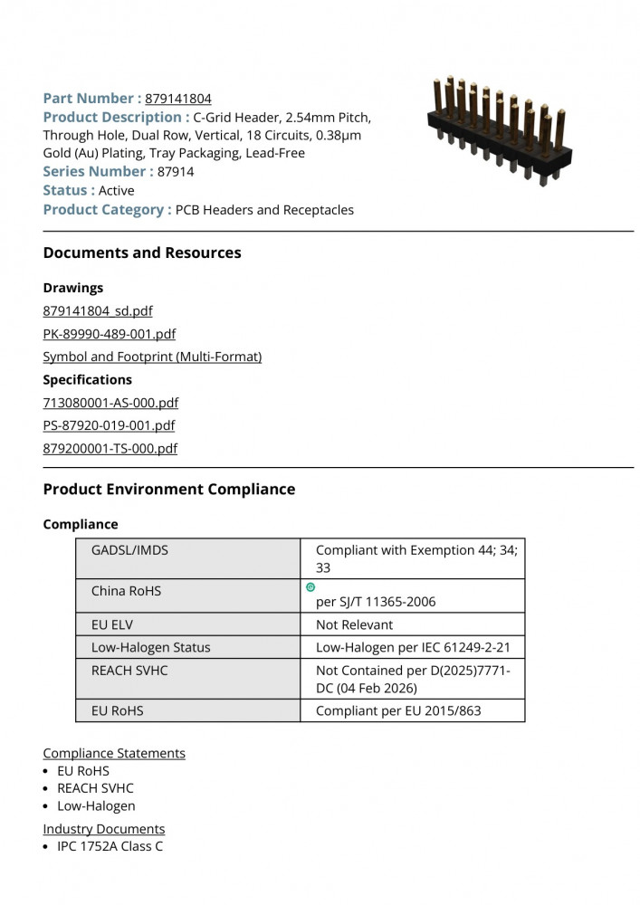 MOLEX 879141804 document image, page 1