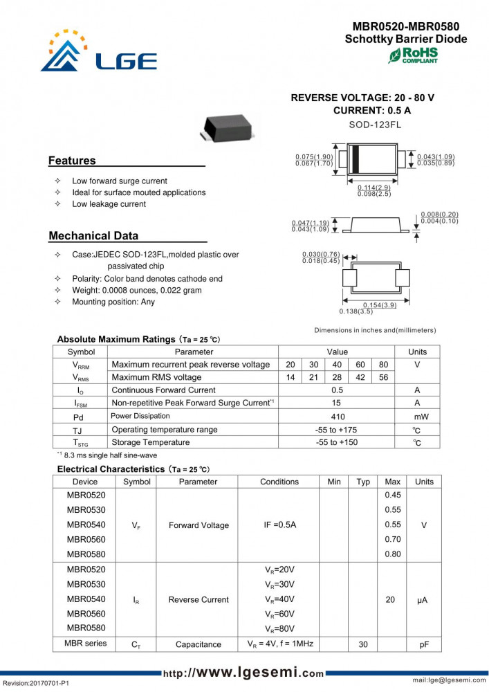 LGE MBR0530 datasheet page 1