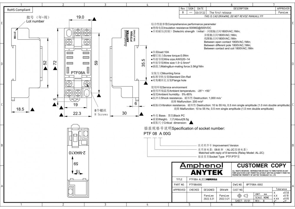 Amphenol PTF08A00G product documentation