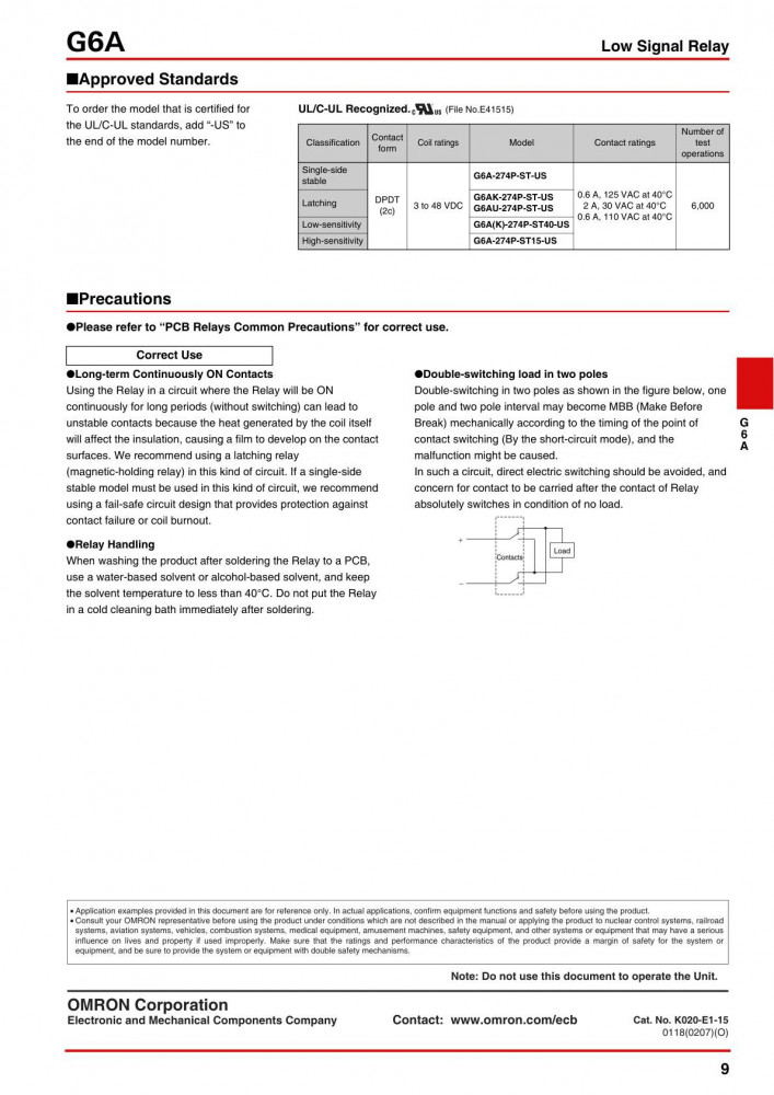 OMRON G6A relay datasheet page 9