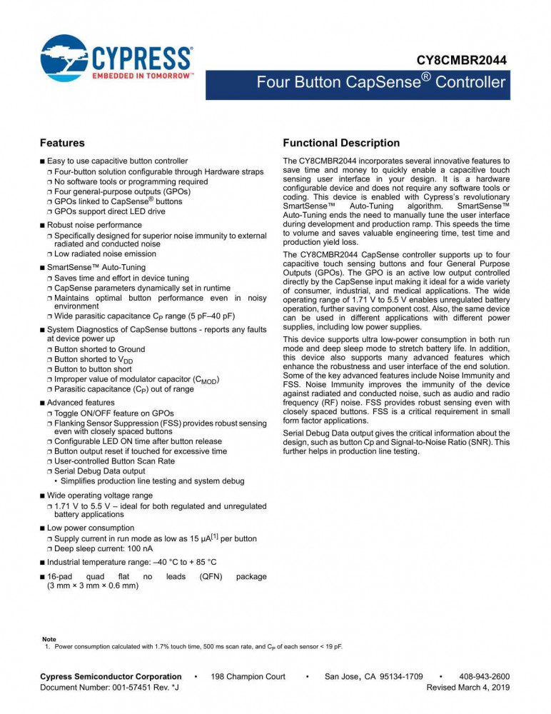 CY8CMBR2044 datasheet page 1