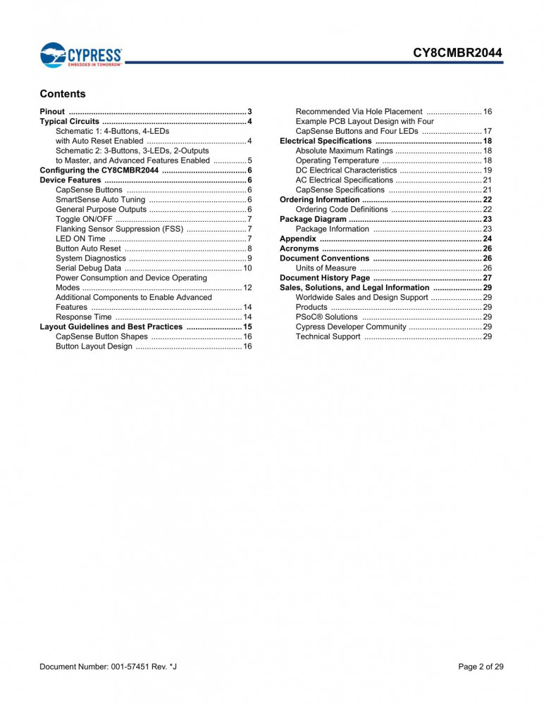 CY8CMBR2044 datasheet page 2