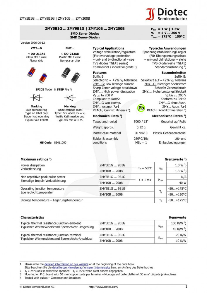 DIOTEC ZMY series datasheet page 1