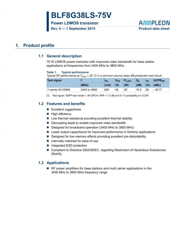 BLF8G38LS-75VU datasheet page 1