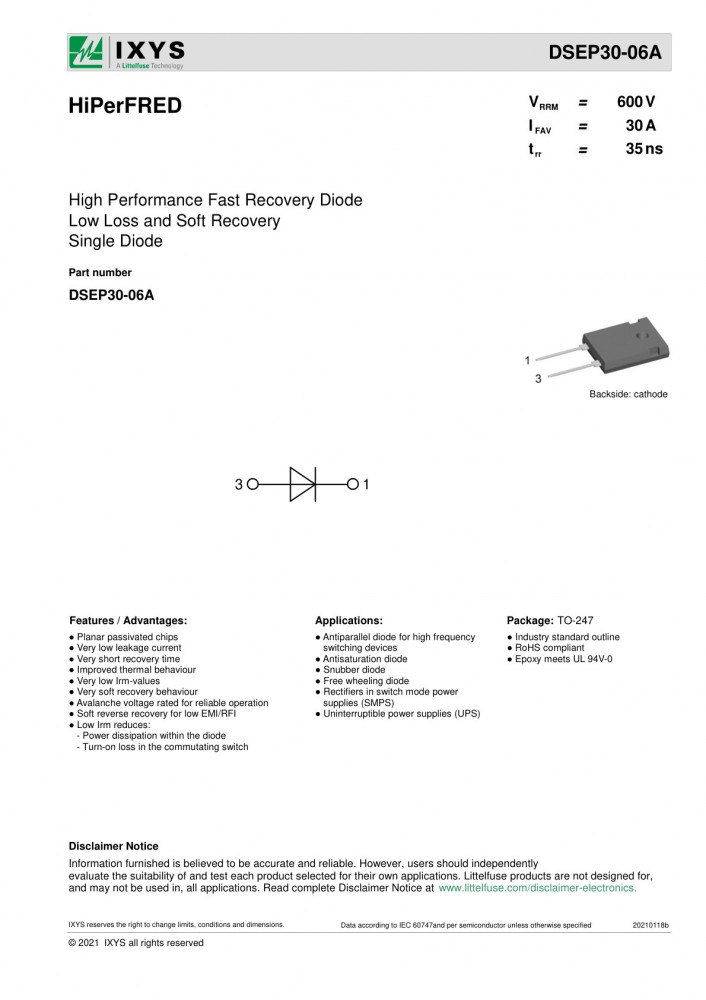 DSEP30-06B technical document page 1