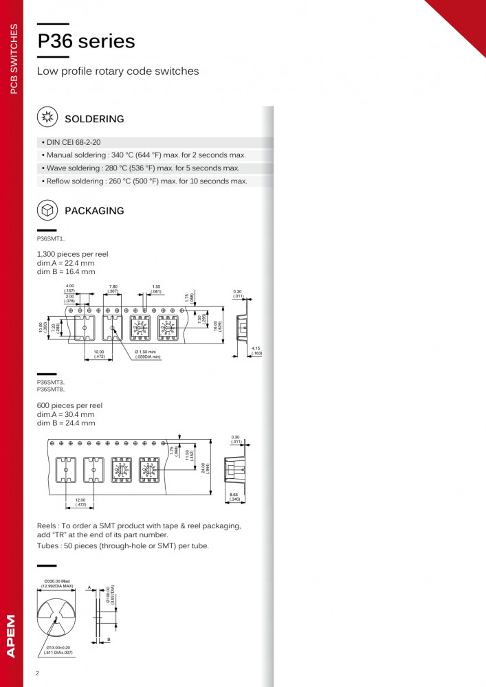 APEM P36 series document page 2