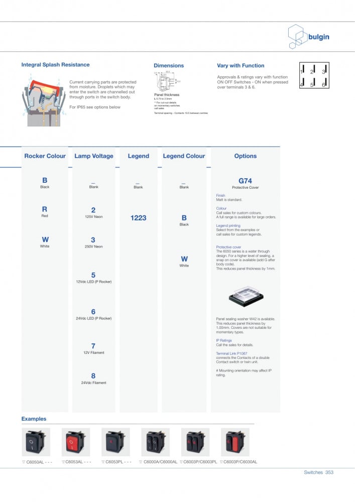 Bulgin 352 Series switch technical documentation page 2