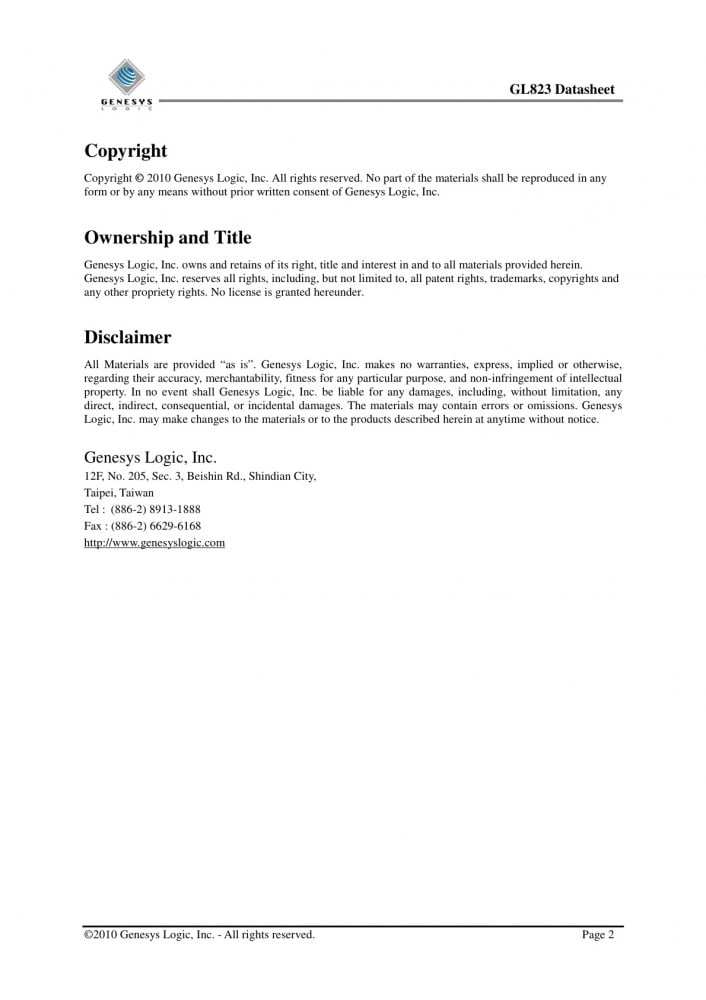 GL823 datasheet page 2